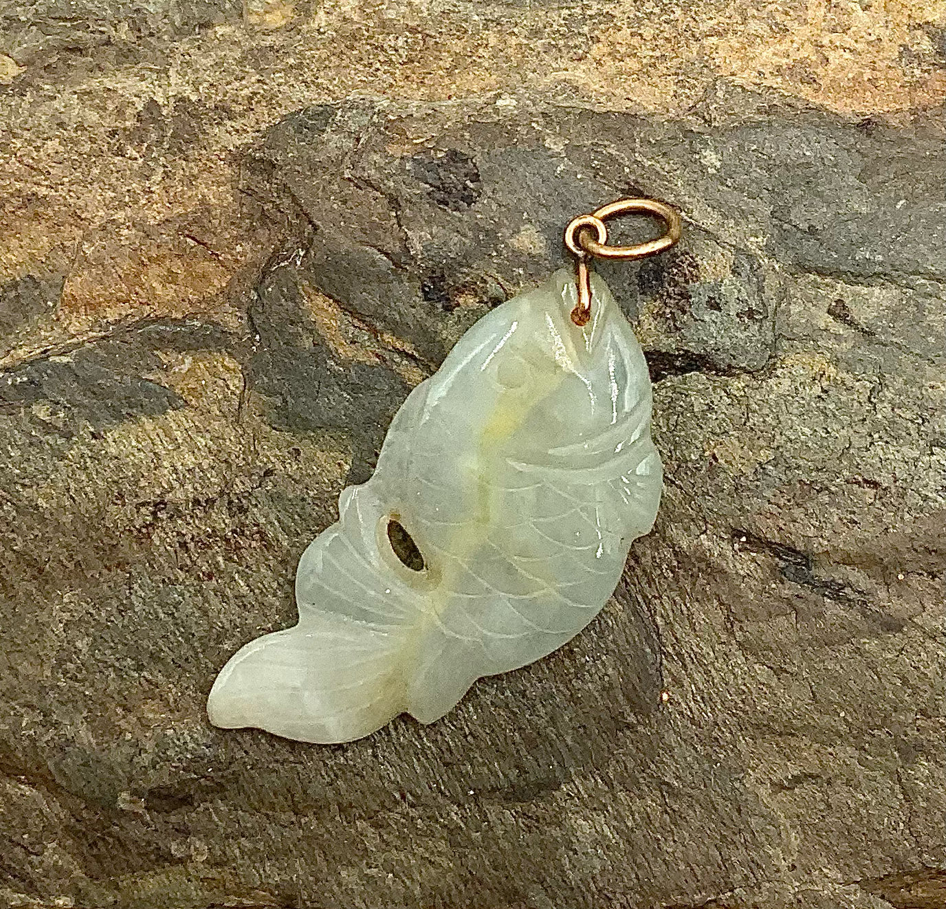 14kt Gold & Carved Jade Fish Pendant